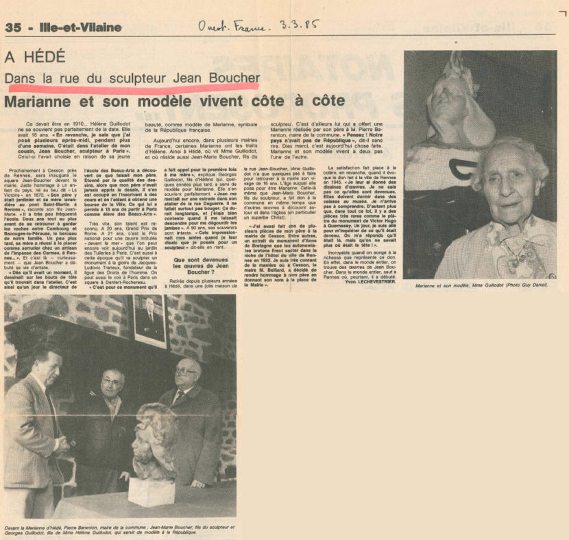 Ouest France de 1985 - Jean Boucher sculpteur